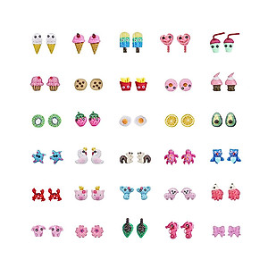 minihope 30 Pairs Little Girls Earrings Hypoallergenic,Cute Multiple Animal Donut Stud Earrings for Kids,Made with Polymer Clay,Best Gifts for Girls