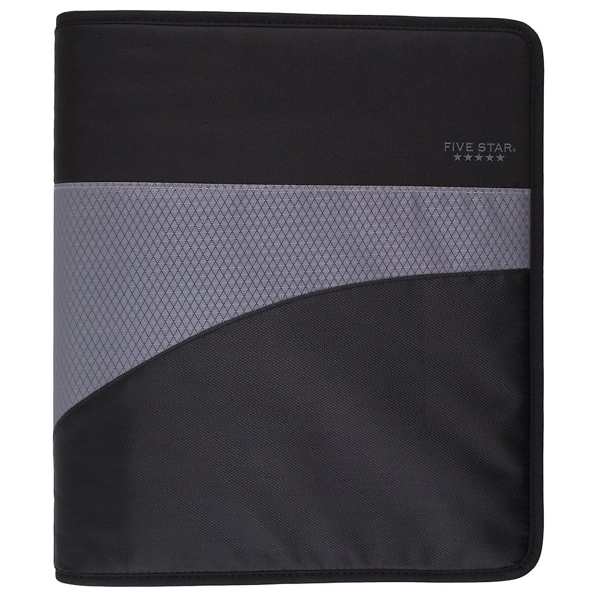 Five Star® Zipper 3-Ring Binder, 1 1/2" Round Rings, Black/Gray