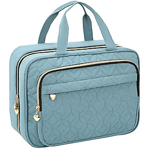 Yuan & Chuang Hanging Travel Toiletry Bag for Women Foldable Hygiene Bag, Large Capacity Waterproof Cosmetic Travel Bag with 4 Compartments & 1 Sturdy Hook,Travel Essentials Organizer(blue)