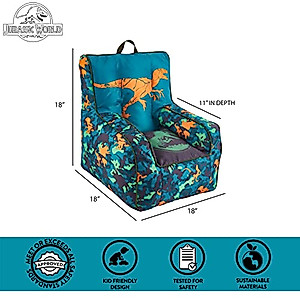 Jurassic World 2 Kids Nylon Bean Bag Chair with Piping & Top Carry Handle, Blue, 18" H x 18" W