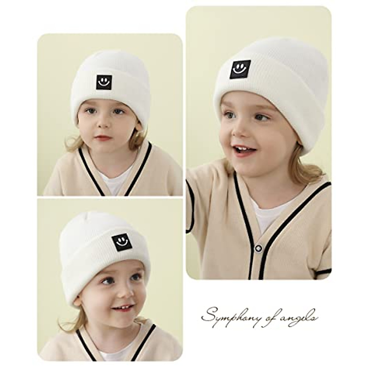 upeilxd Baby Winter Hat Soft Warm Knitted Beanie Hat with Cute Smile Face Beanie Cap for Toddler Boys Girls White