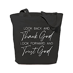 GXVUIS Canvas Tote Bag for Women Thank God and Trust God Christian Reusable Grocery Shoulder Shopping Bags Friends Gifts Black
