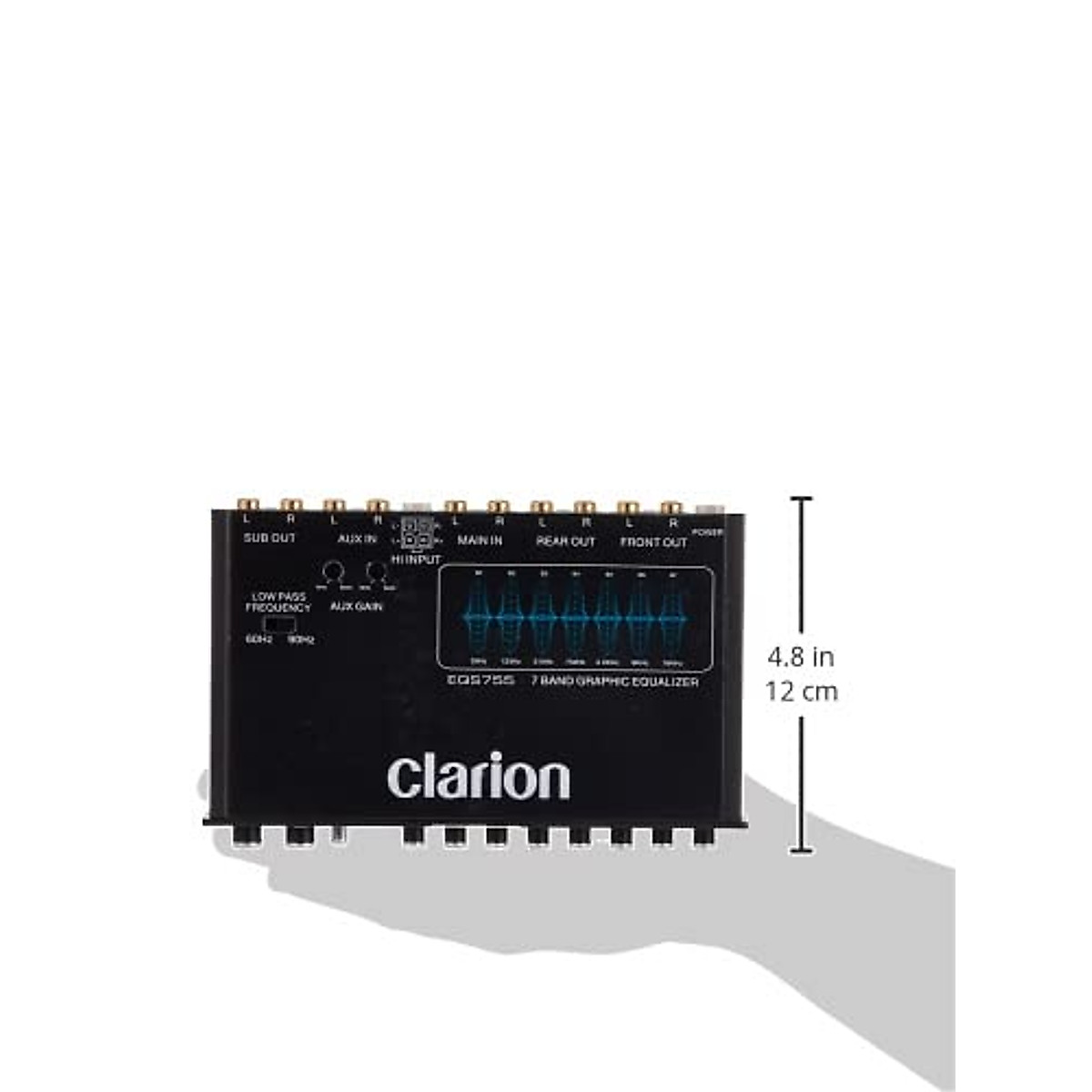 Clarion EQS755 7-Band Car Audio Graphic Equalizer with Front 3.5mm Auxiliary Input, Rear RCA Auxiliary Input and High Level Speaker Inputs, BLACK