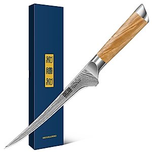 HOSHANHO 7 Inch Damascus Fillet Knife, Professional VG-10 Super Steel Japanese Boning Knife, Ultra Sharp Fish Knife with Ergonomic Olive Wood Handle