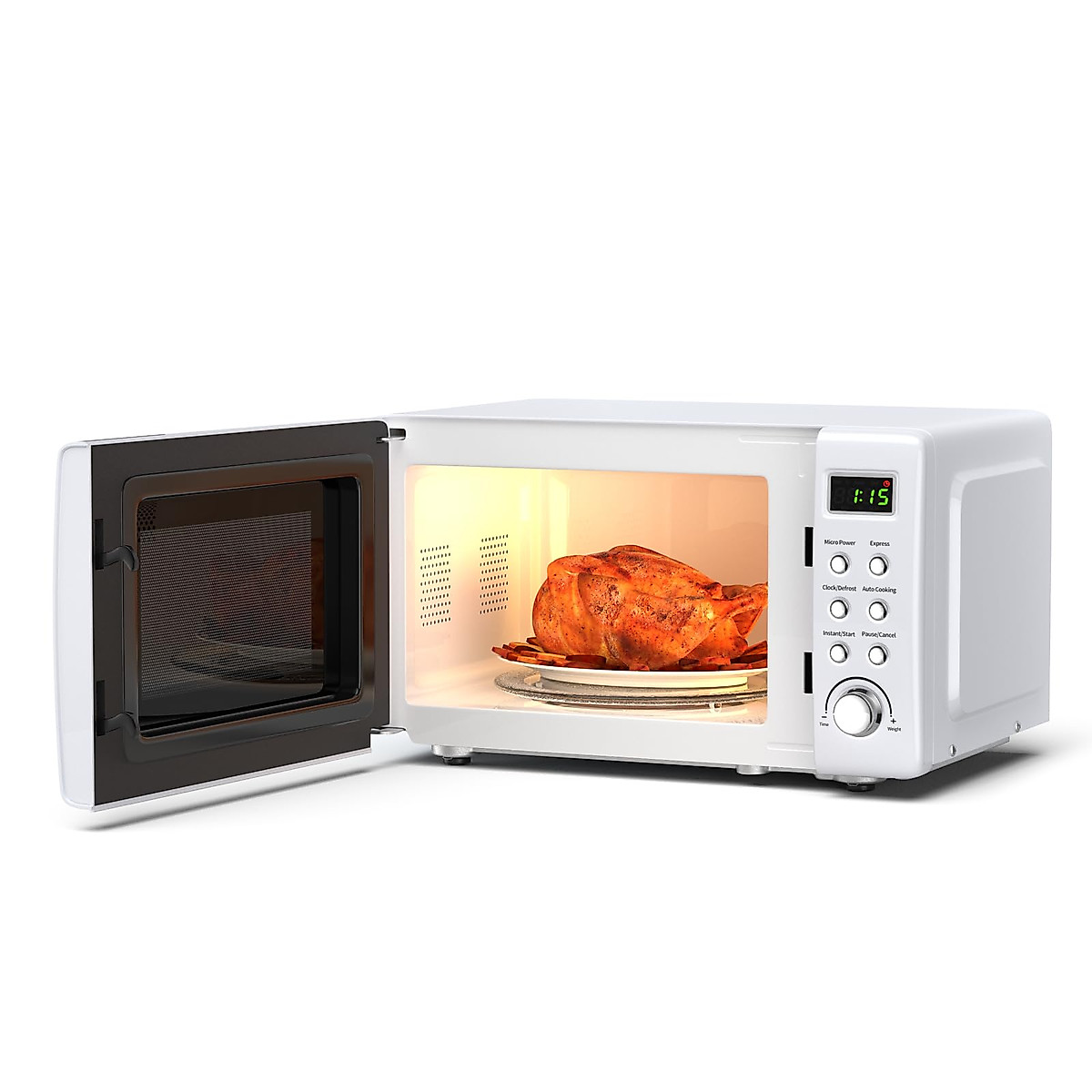 Retro Microwave Oven, SIMOE Small Countertop Microwave 0.7 cu. ft. 700W with 8 Preset Cooking Options (White)