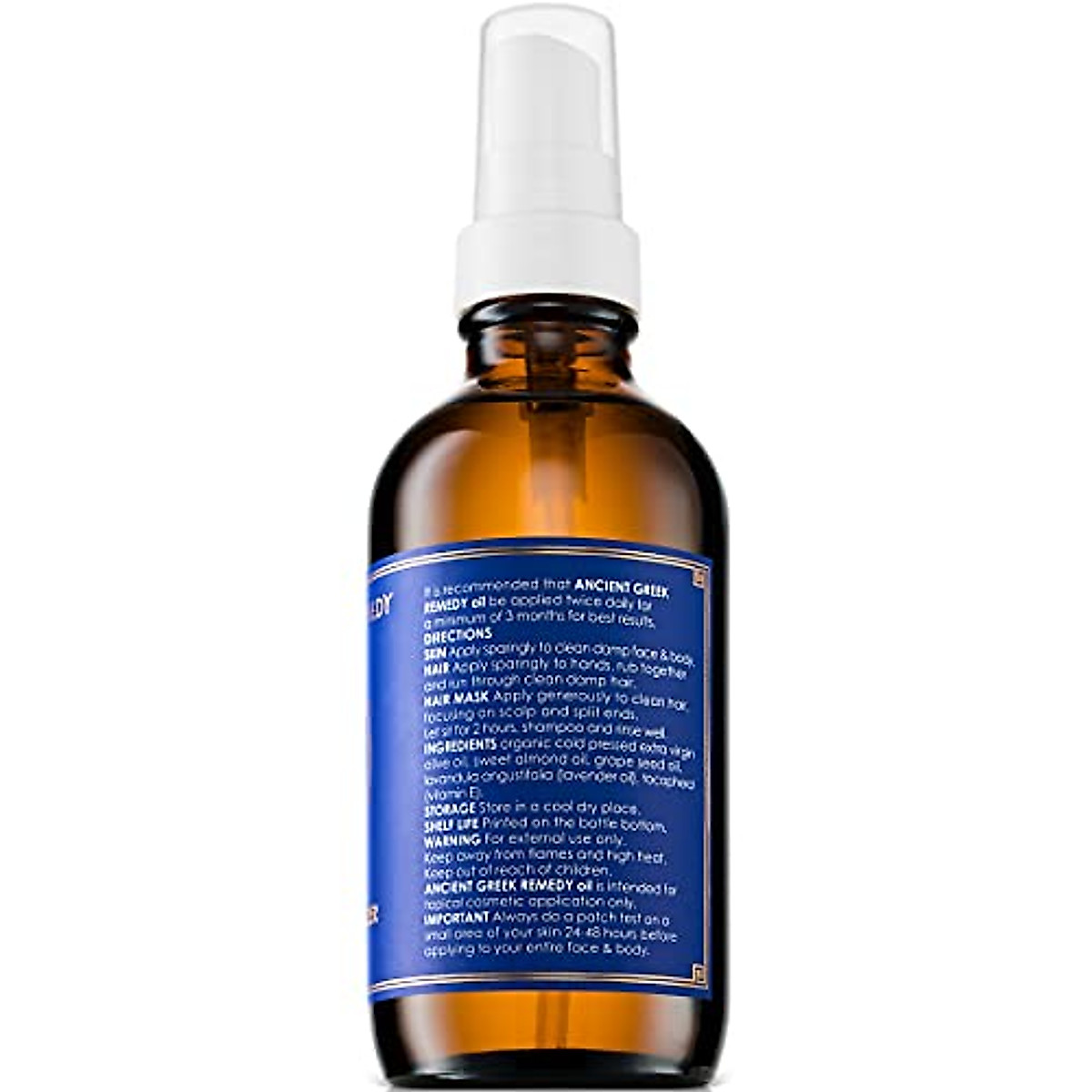 Ancient Greek Remedy Organic Face and Body Oil for Dry Skin, Hair, Hands, Cuticles and Nails Care. Olive, Lavender, Almond, Vitamin E and Grapeseed Oils. Natural Moisturizer for Women, Men 4oz