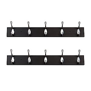 ROOREVO Coat Rack Wall Mounted 2 Pack, Hat Rack Wall Hooks, Coat Hooks Wall Hanger with 5 Metal Hooks (2 PCS, Black) New