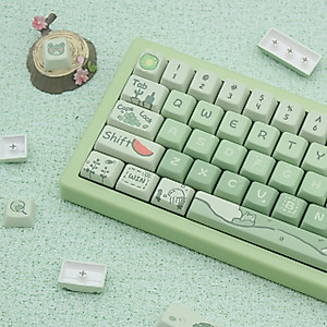 Cmokifuly Frog Cute Keycaps MDA Profile Custom PBT Green Keycap for Mechanical Keyboard,148 Keys Dye-Sub Cute Keycaps (Green Frog)