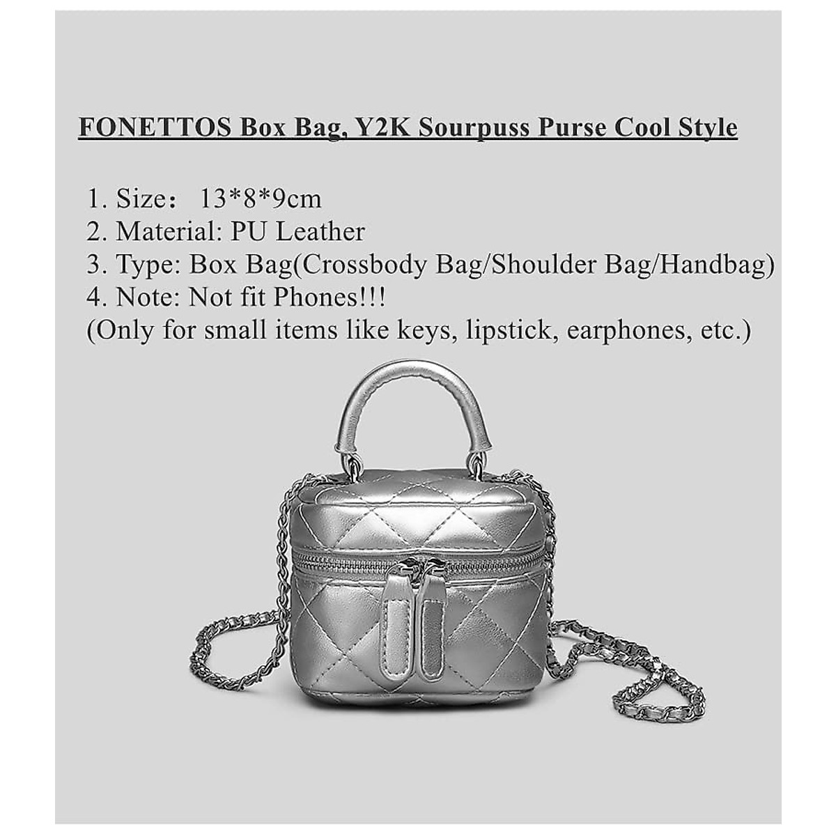 FONETTOS Box Bag Purse, Y2K Sourpuss Purse Cool Style Trendy Women Shoulder Crossbody Bags Fashion Girls Handbag