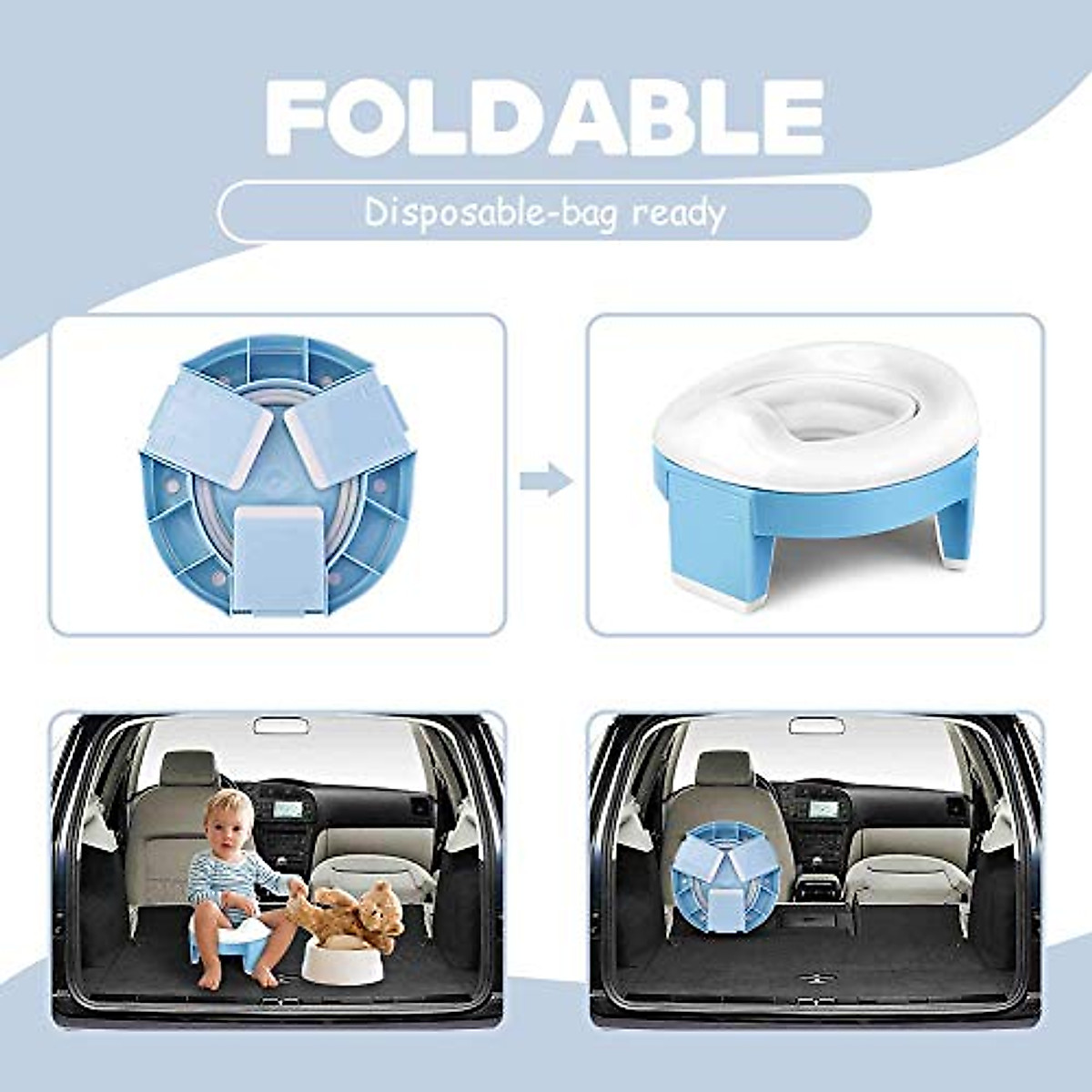 3-in-1 Go Portable Toddler Potty Seat for Travel, Folding Potty Training Toilet Chair with Travel Bag, Lightweight Potty Trainer for Travel Home Car Camping Use for Kids Baby