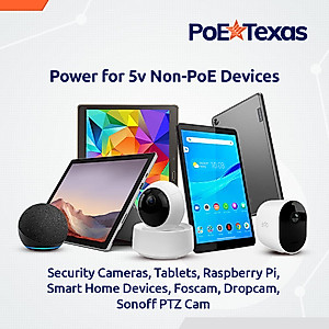 PoE Texas 802.3af Power Over Ethernet PoE Splitter with 5 Volts 10 Watts Output - for 5V Non-PoE Security Camera and Devices Like Foscam, Sonoff, Tablet, USB, Dropcam, Raspberry Pi and Others