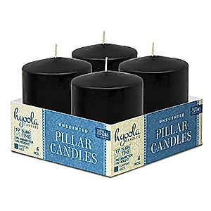 Hyoola Black Pillar Candles 2x3 Inch - 4 Pack Unscented Pillar Candles - European Made