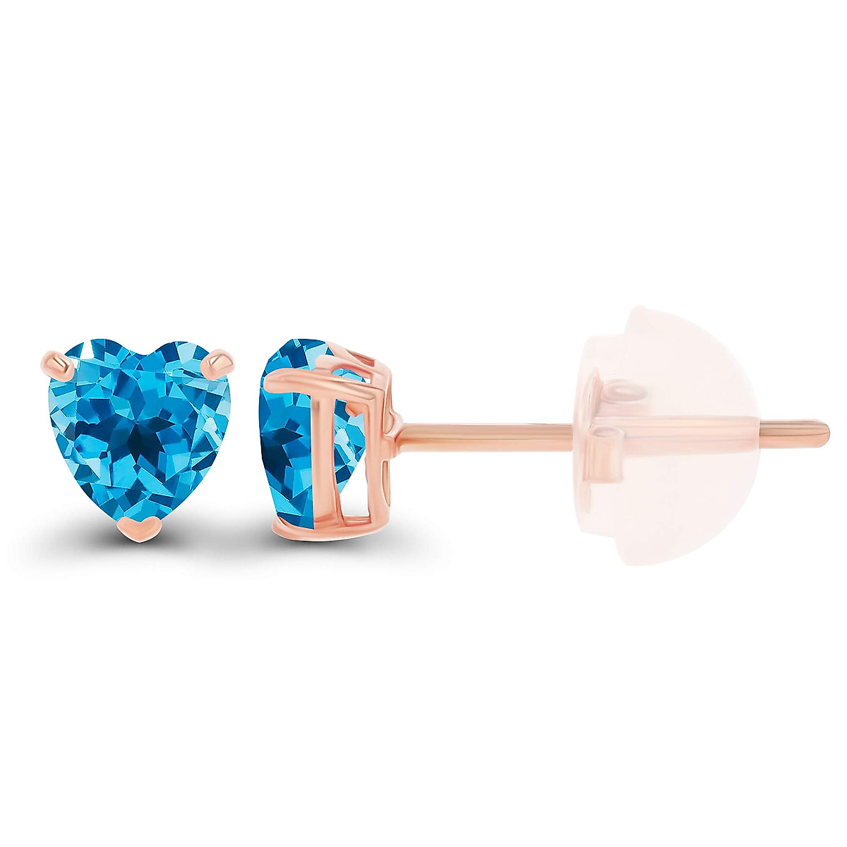 14K Rose Gold Plated Sterling Silver 4mm Heart Natural Swiss Blue Topaz December Birthstone Genuine Stud Earrings For Women