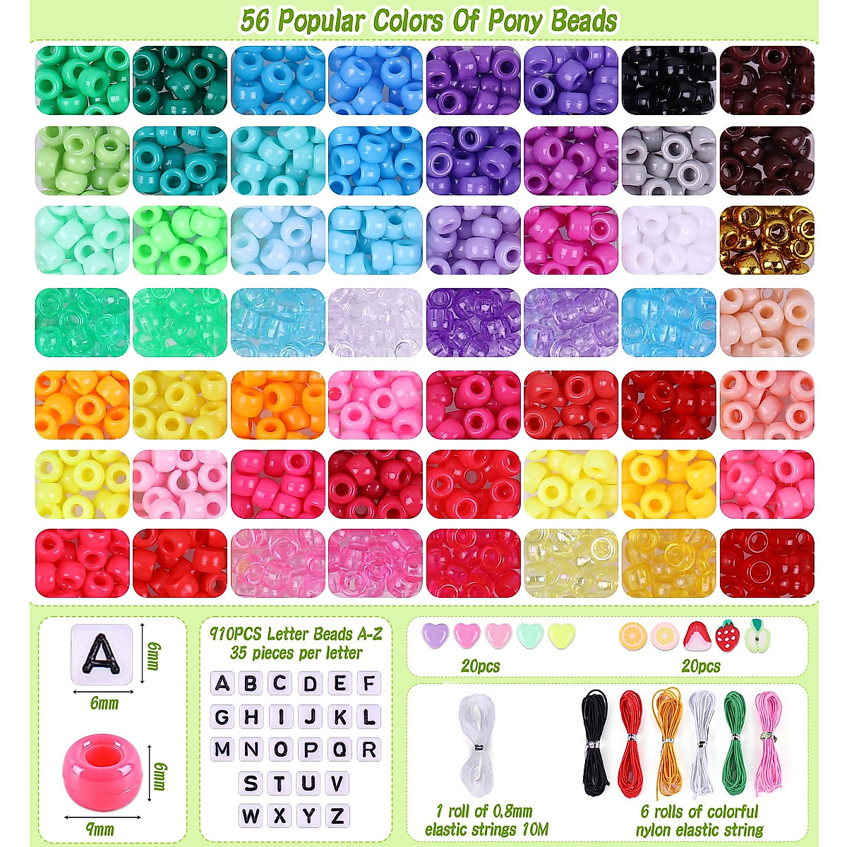 Wutubug 3000Pcs 56 Colors Pony Beads for Bracelet Making Kit, Rainbow Kandi Beads Friendship Bracelet Kit with 910pcs A-Z Letter Beads, DIY Jewelry Making Beads Craft for Adults