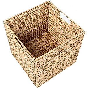 4 Decorative Hand-Woven Small Water Hyacinth Wicker Storage Basket, 13x11x11 Perfect for Shelving Units
