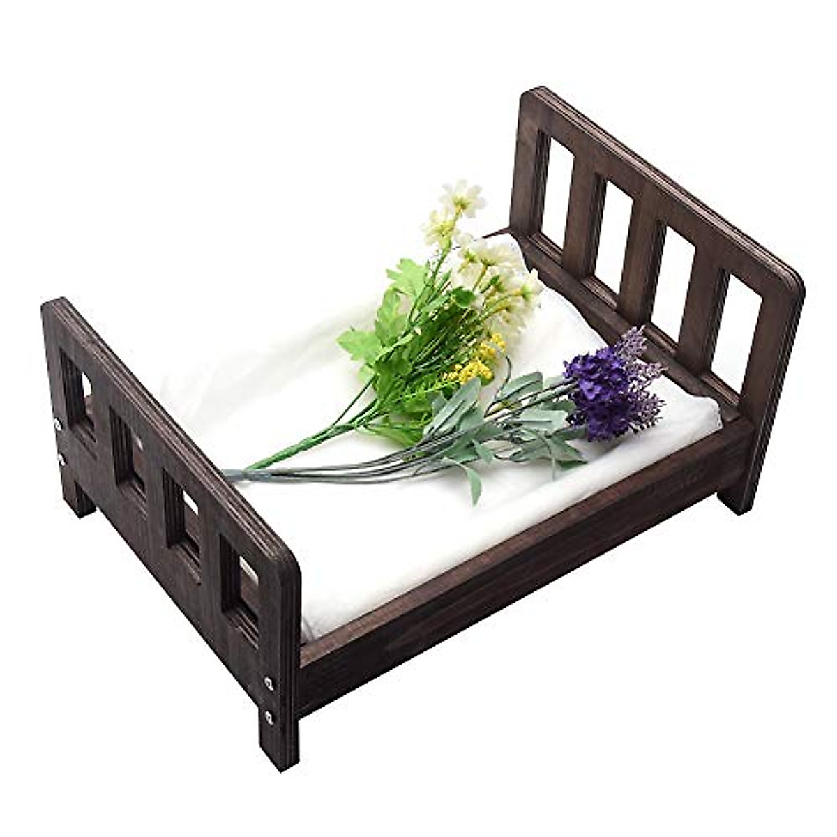 Erthree Baby Photography Bed Baby Photo Props White Wood Doll Bed Detachable Photo Background for Baby Photo Studio