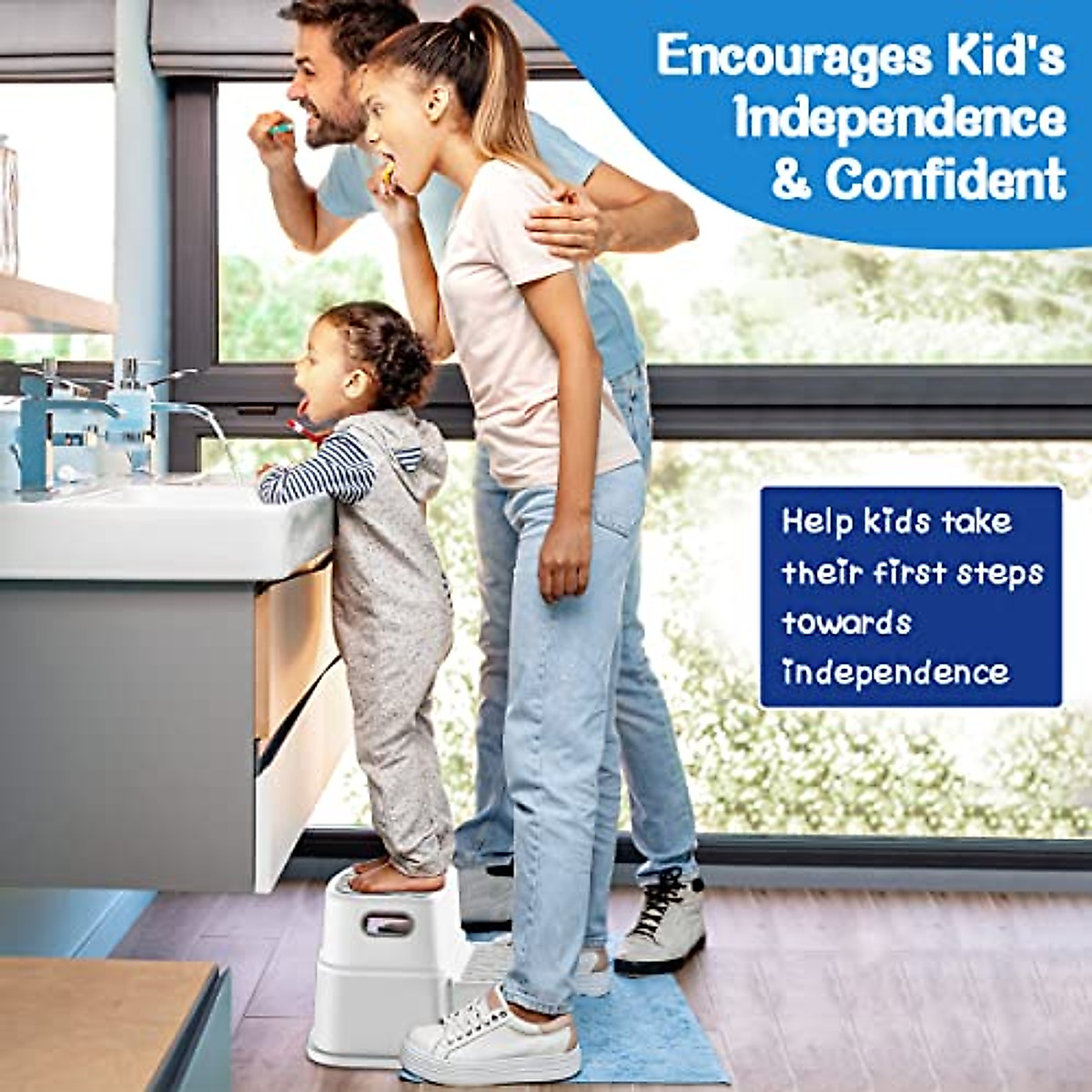 Step Stools for Kids, 2 Step Stool with Anti-Slip Surface and Rubber Bottom, Toddler Step Stool Poop Stool for Toilet Potty Training, Bathroom, Kitchen (Include 2 Ducks) Gray