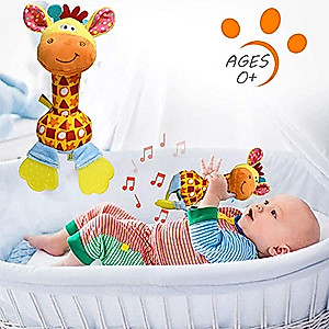 HUADADA Baby Soft Rattles Shaker, Infant Developmental Hand Grip Baby Toys, Baby Sensory Learning Toys with Teether, Sounds for Baby and Stuff from 3-6-9-12 Months Old