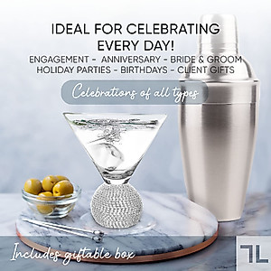 GEMEZZI Stemless Martini Glasses Set of 2, Silver Stemless Modern Cocktail Glass, Crystal Ball Base in Elegant Box, Perfect Bar Accessories for Margarita, Manhattan, Cosmos, Mixed Drinks, and Desserts