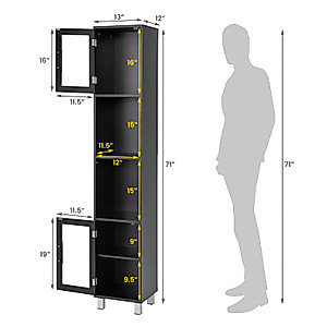 Tangkula Tall Bathroom Cabinet, Home Living Room Wood Storage Cabinet Free Standing w/ 4 Shelves and 2 Glass-Paneled Doors Suitable Tall Bathroom Cabinet