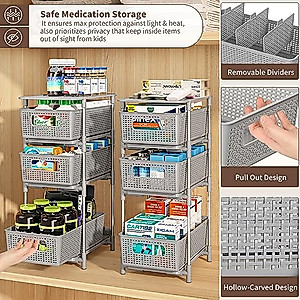 LIWAKA 2 Pcs 4 Tier Bathroom Cabinet Organizer,Pull Out Storage Organizer Under Sink Organizers with Dividers,Medicine Pantry Organization and Storage,Grey