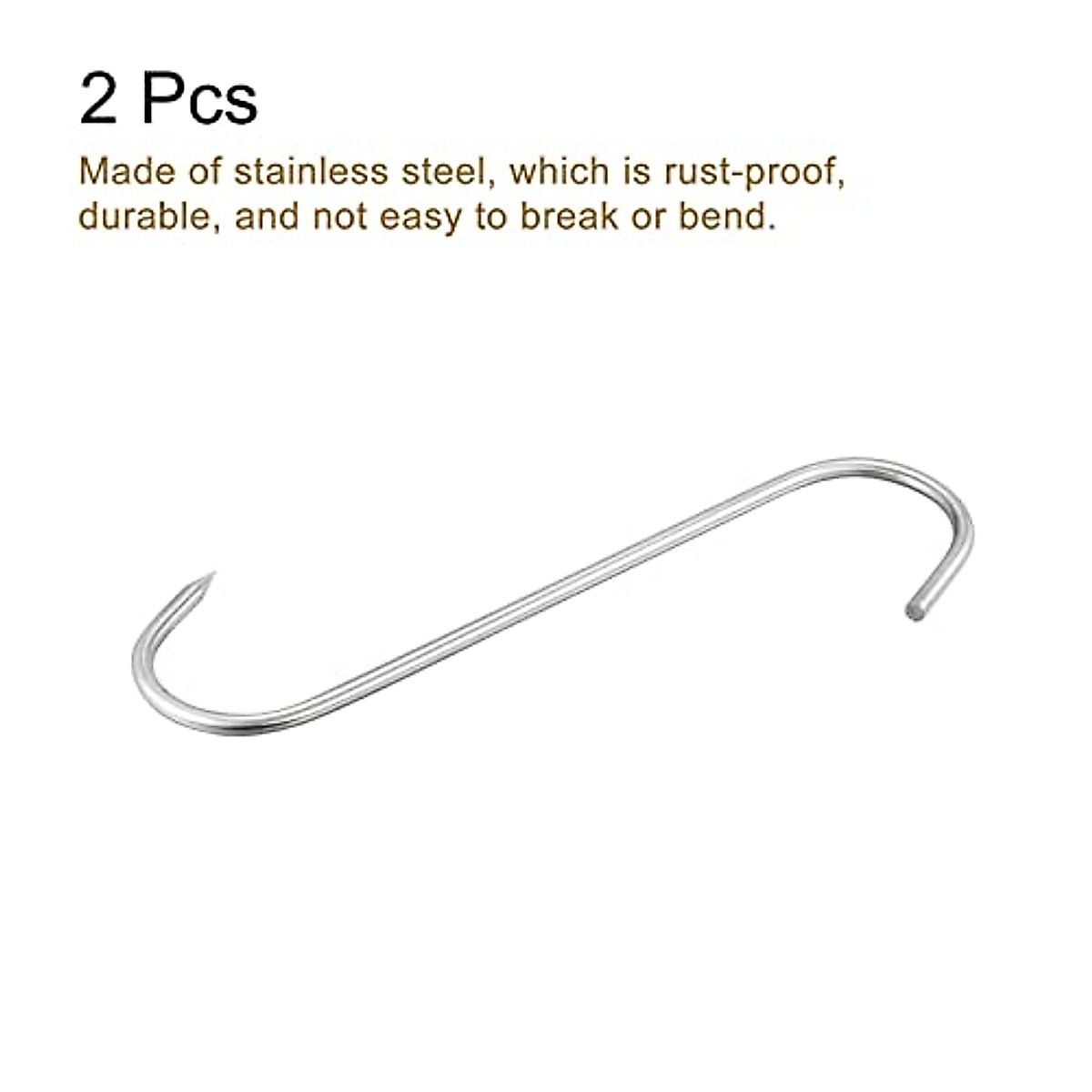 uxcell 11.81" Meat Hooks, 0.31" Thick Stainless Steel Butcher S-Hook for Meat Processing, Chicken Fish Beef Hanging Drying Smoking 2Pcs