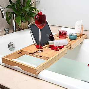 GANFANREN Bathtub Tray Caddy with Book Holder,Bath Tray for Tub,Bathtub Caddy Tray,Bathtub Shelf for Laptop, Reading, Tablet