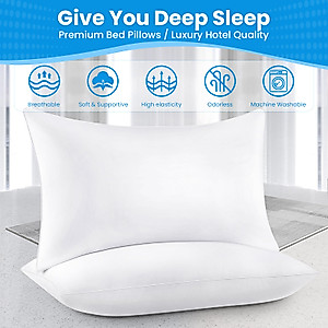 WINGLAM,Bed Pillows for Sleeping, Down Alternative Pillows, White,Microfiber Filled,Queen Pillows Set of 2,20x30 Inches,Super Soft,Hotel Collection,Queen Size Pillow for Back,Stomach or Side Sleepers