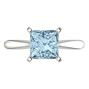 Clara Pucci 2.0 ct Princess Cut Solitaire Natural Aquamarine Engagement Wedding Bridal Promise Anniversary Ring 18K White Gold Size 3.75
