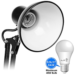 AmeriTop Metal Desk Lamp, Black, Adjustable Arm, 18" Extension, UL-Listed