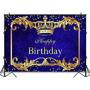 Avezano Prince Birthday Party Backdrop for Boy's Royal Blue and Gold King Crown Party Decoration Photography Background Royal Little Prince Happy Birthday Party Banner Photoshoot (7x5ft)