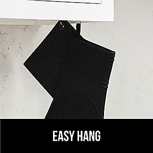 Gorilla Grip Heat and Slip Resistant Silicone Oven Mitt and Trivets Set, Waterproof, Cotton Lined Gloves, BPA-Free, Long Cooking Mitts and Trivet Mats, Kitchen Potholder Sets for Pans, 4 Pieces, Black
