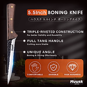 Huusk Japan Knife, Boning Knife for Meat Cutting 5.5 Inch, Japanese Brisket Trimming Knife, Hand Forged Deboning Knife with Sheath Sharp Fish Fillet Knives for Meat, Fish, Poultry