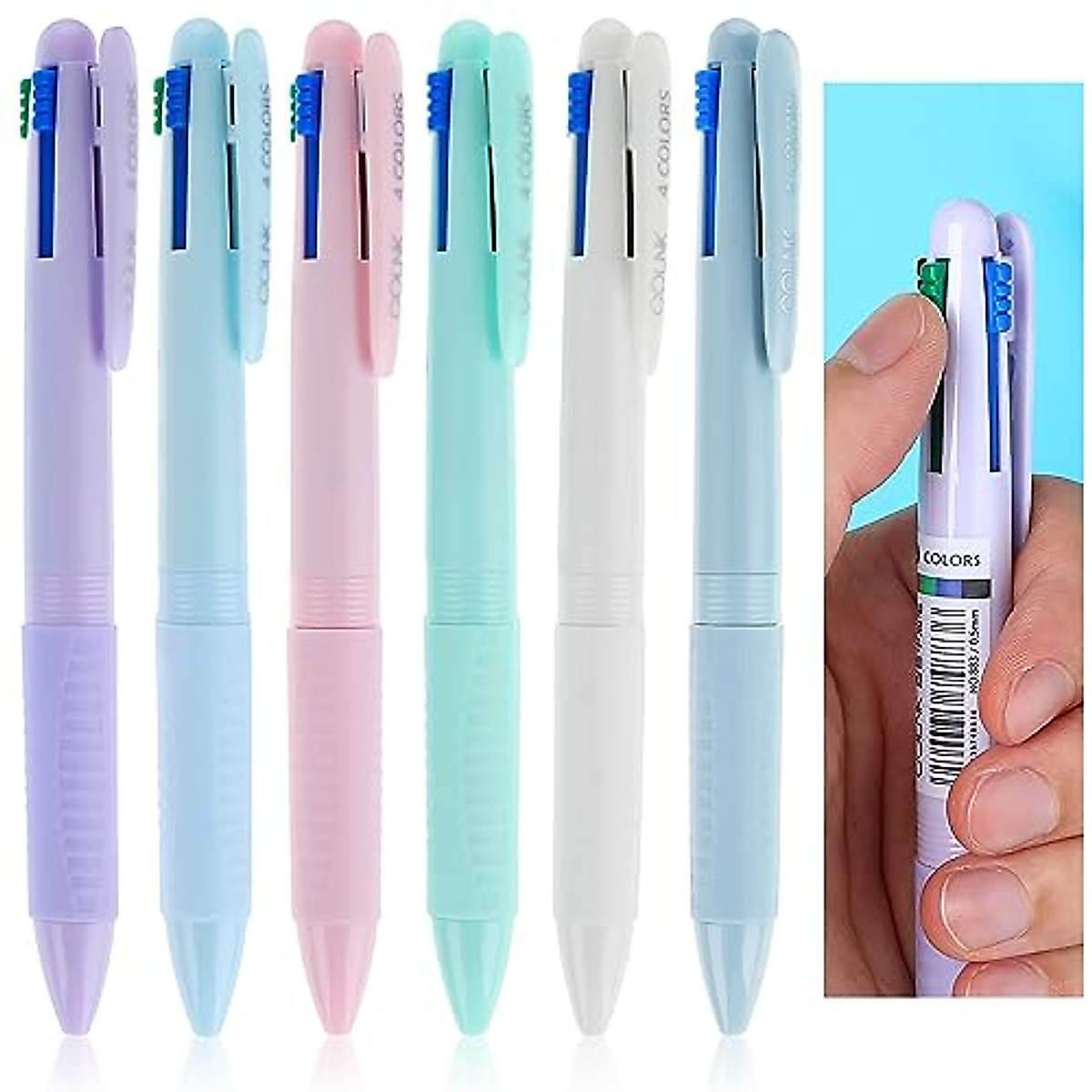6 Pcs Multicolor Ballpoint Pens 0.5 mm 4-in-1 Colored Pens Color Changing Pen Retractable Nursing Pens Fine Point Ballpoint Pens for Office School Supplies