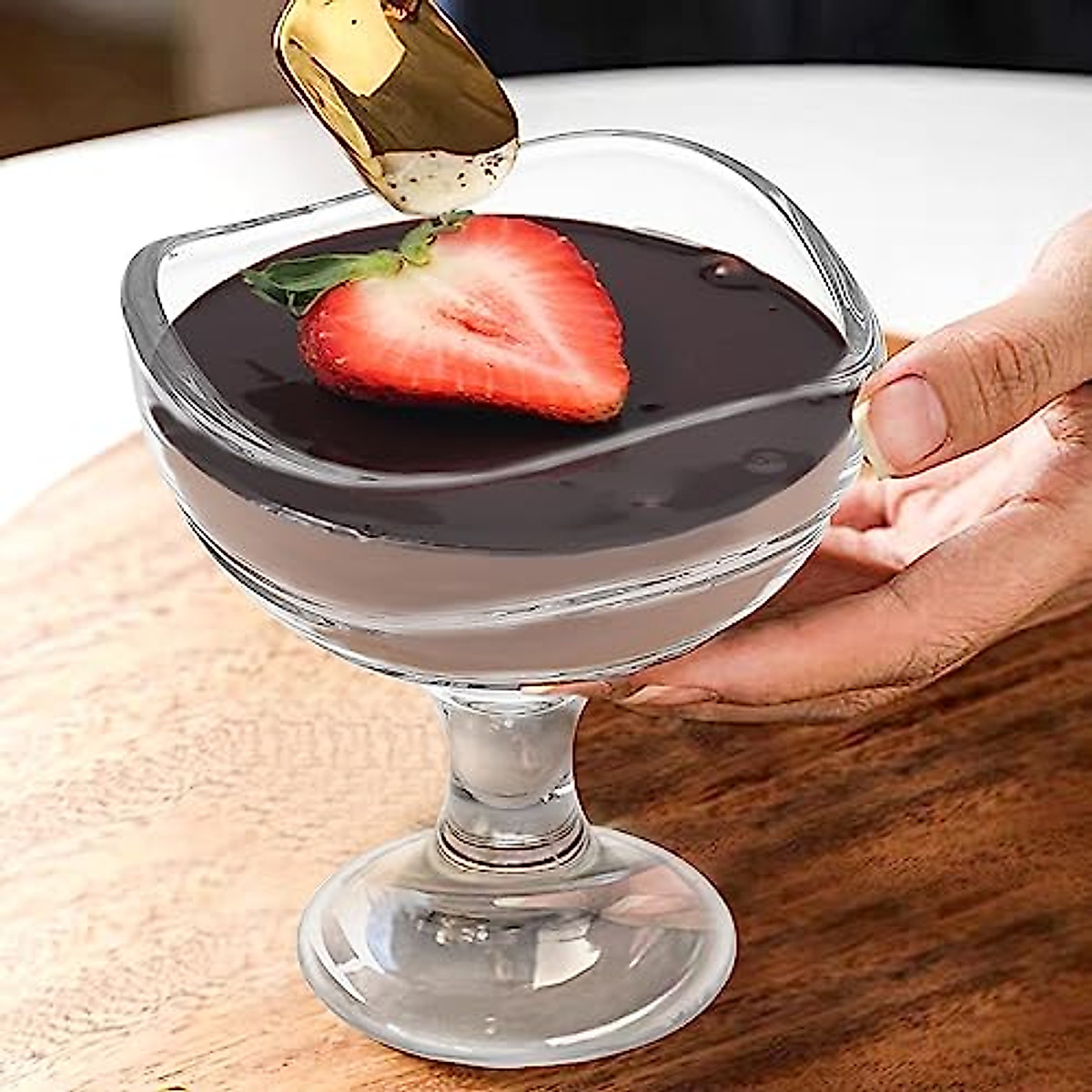 BSTKEY 6PCS Set 8.5 oz Glass Dessert Bowls/Cups, Cute Footed Dessert Bowls for Ice Cream Trifle Fruit Pudding Snack Salad Milkshakes Sundae Cocktail Drinks Party