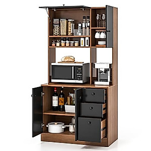 PETSITE Kitchen Buffet Hutch Storage Cabinet, 71'' Freestanding Pantry with 3 Cabinets & Drawers, Adjustable Shelves, Microwave Cupboard for Living Room, Dining Room