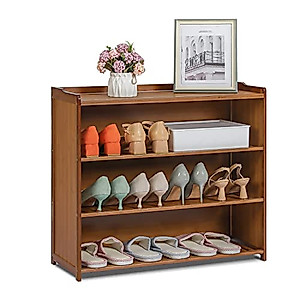 MoNiBloom 4-Tier Shoe Organizer Storage Shelf, Bamboo Freestanding Display Cabinet for 11-15 Pairs Entryway Hallway Bedroom Home Office Balcony, Brown