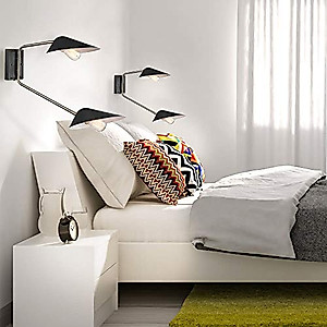 Globe Electric 51390 Jacob 2-Light Plug-in or Hardwire Wall Sconce, Antique Brass Finish, Matte Black Shade, LED Bulbs Included, 6ft Black Cord