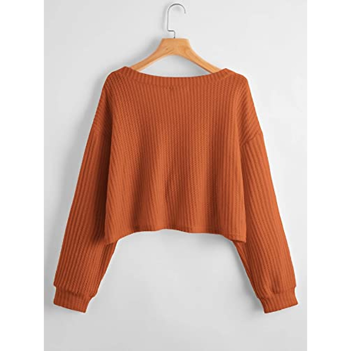 SOLY HUX Women's Plus Size Long Sleeve Crop Tops V Neck Pullover Drop Shoulder T Shirts Waffle Knit Tees Pure Orange 4XL