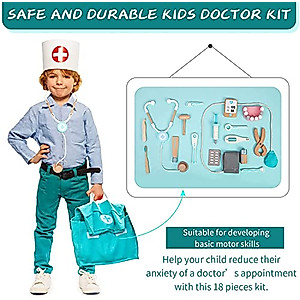Wooden Doctor Kit for Kids, Pretend Toy 18 PCS Doctor Playset for Toddlers, Montessori Toys Dentist Kit for 3, 4 and 5 Year Old Boys and Girls, 2 Year Old Toys