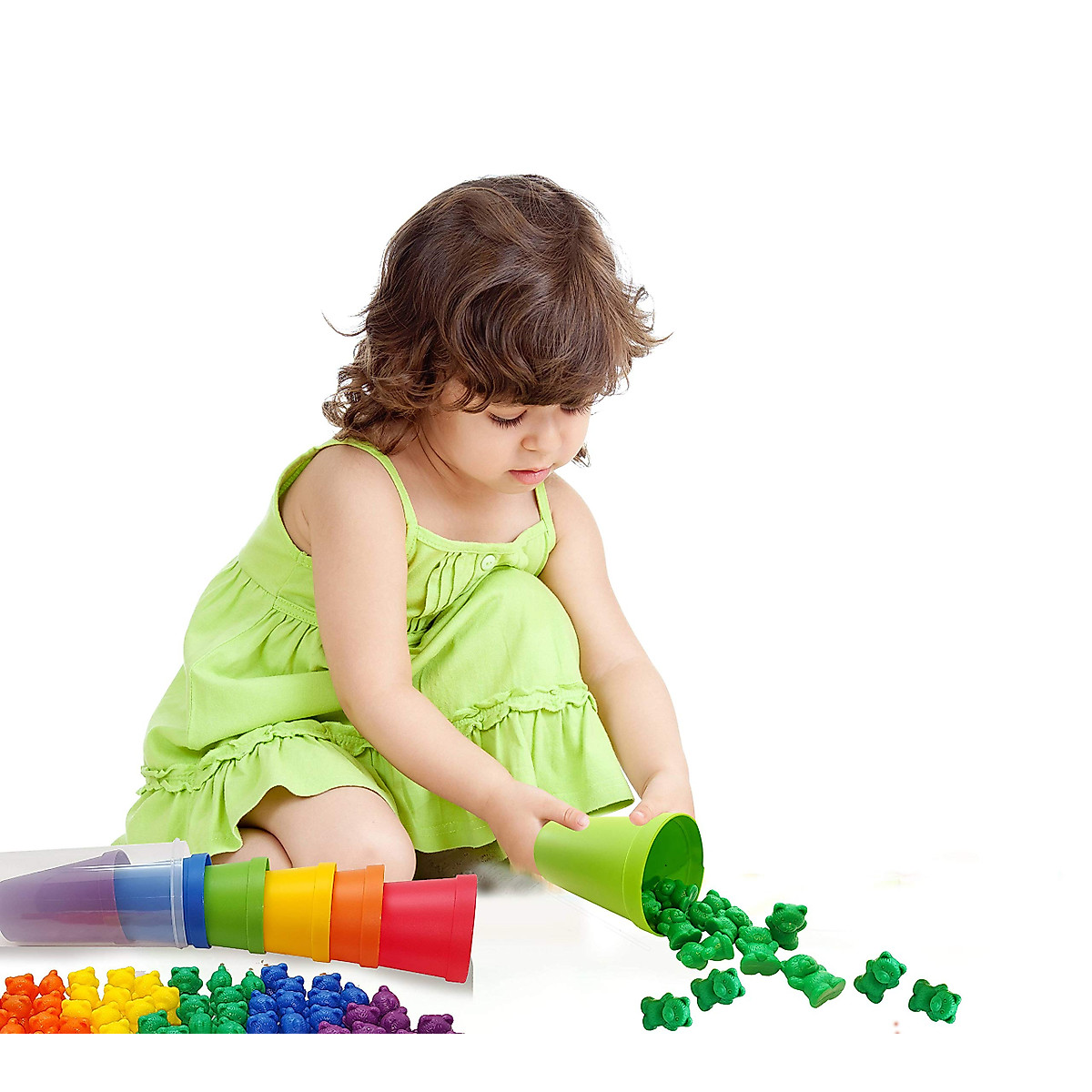 Skoolzy Language Rainbow Counting Bears, Matching Sorting Cups with Scoop Tongs 114pc Set - Teddy Bear Math Manipulatives for Toddlers - Sensory Toys - Fine Motor Skills Toys for Age 3+