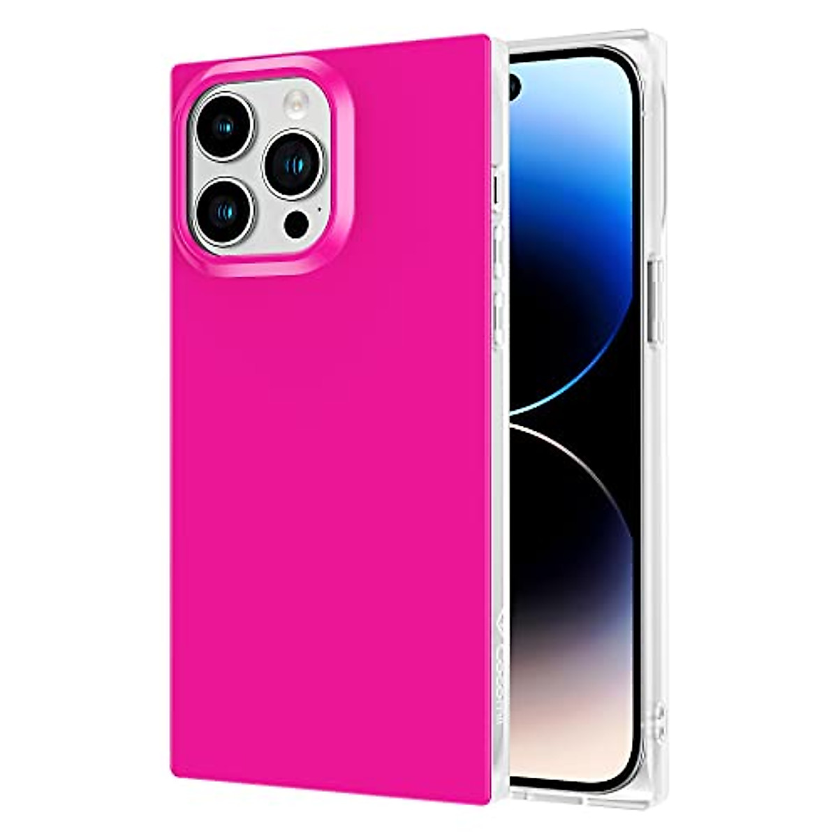 COCOMII Square Case Compatible with iPhone 13 Pro - Slim, Glossy, Solid Color, Electrifying Neons, Easy to Hold, Anti-Scratch, Shockproof (Neon Pink)