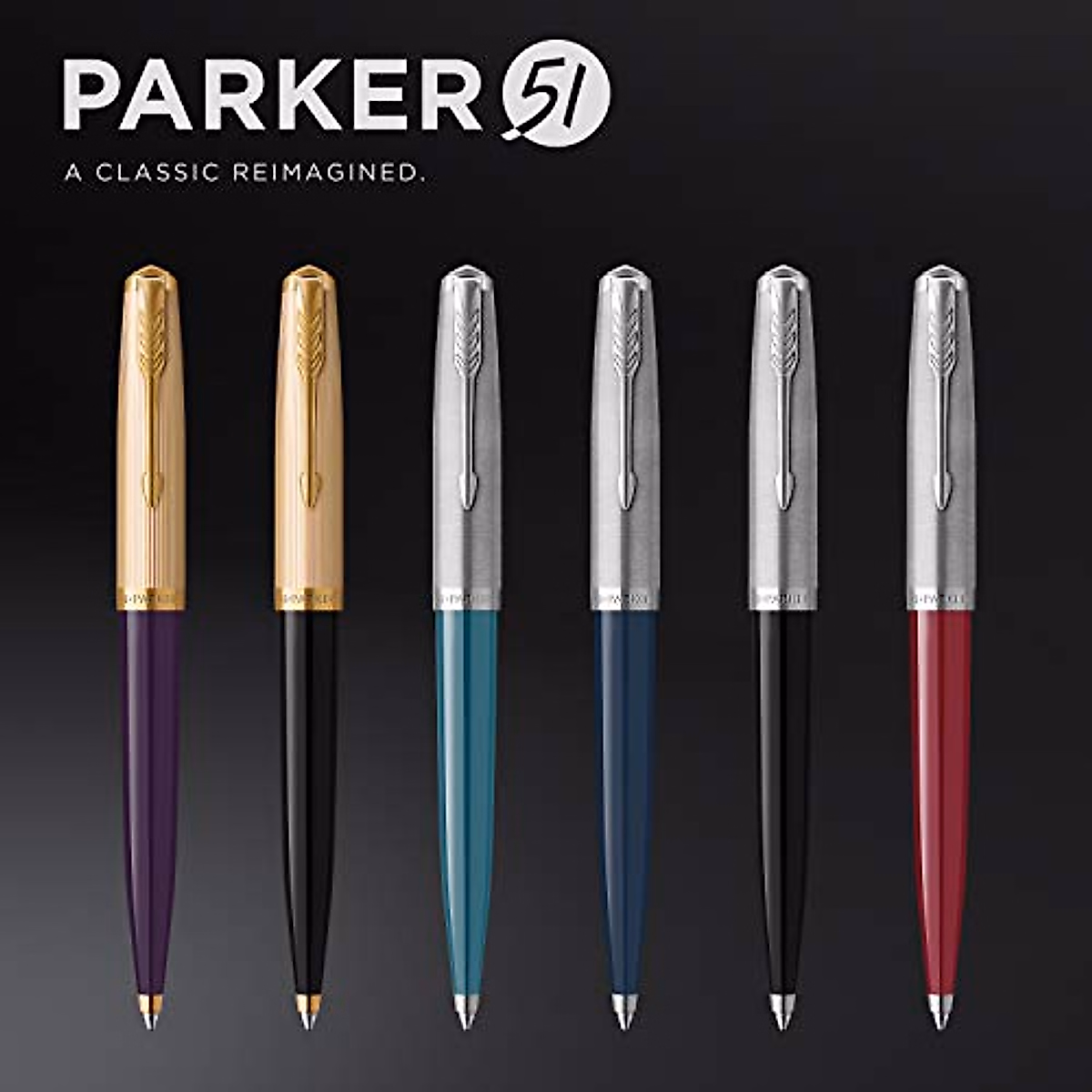 Parker 51 Ballpoint Pen | Deluxe Plum Barrel with Gold Trim | Medium 18k Gold Point with Black Ink Refill | Gift Box