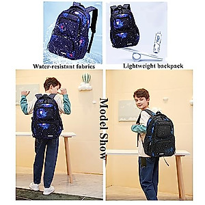 Armbq 3Pcs Galaxy Kids Backpack for Boys with Lunch Box Elementary Casual Bookbag Lightweight Water Resistant School Bags for Teens