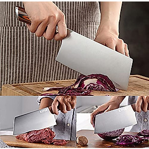 Kitory Meat Cleaver 7 inch, Kitchen Knife, Chopper, Chopping Knife, German High Carbon Stainless Steel Chinese Chef Knives with Ergonomic Pakkawood Handle for Home& Restaurant, 2023 Gifts