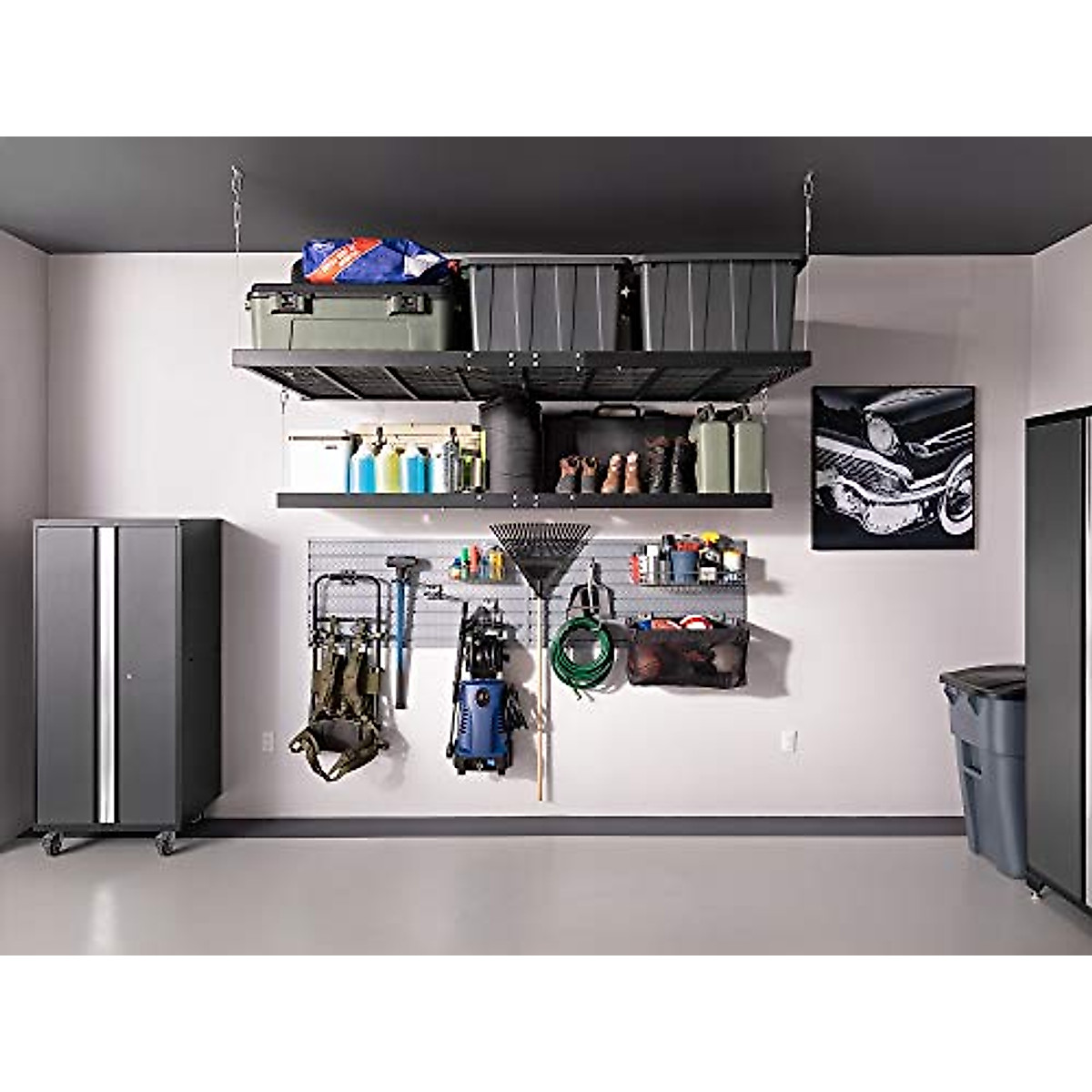NewAge Products Inc. Pro Series Black 4 ft. x 8 ft. & 2 ft. x 8 ft. Wall Mounted Steel Shelf Set, Garage Overheads, 40408