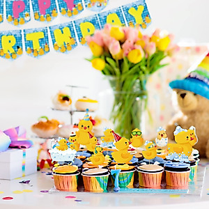 Leitee 57 Pcs Duck Birthday Decorations Latex Duck Balloon Duck Shape Foil Balloon Happy Birthday Garland Banner Duck Cake Topper Cupcake Topper Duck Decor Rubber Duck Themed Party Supplies (Novel)