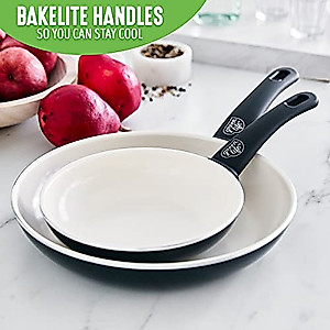 GreenLife Soft Grip Healthy Ceramic Nonstick 7" and 10" Frying Egg Omeltte Pan Skillet Set, PFAS-Free, Dishwasher Safe, Black and Cream