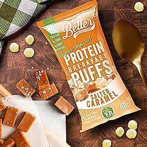 Better Than Good Sweet Keto, Gluten-Free Salted Caramel Protein Puffs (0.88 Ounce 4-Pack) - Paleo, Low Sugar, Low Calorie, Diabetic Friendly Snacks | 16g Protein & 2 Servings of Fruits & Veggies