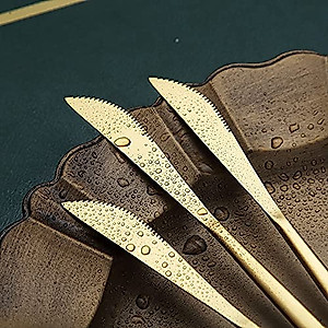 HOMQUEN Dinner Knives 6 Piece, Stainless Steel Matt Gold Dinner Knife, Sturdy butter knife, Modern Design butter knives, Dishwasher Safe (Matt Golden-8.9 Inch)